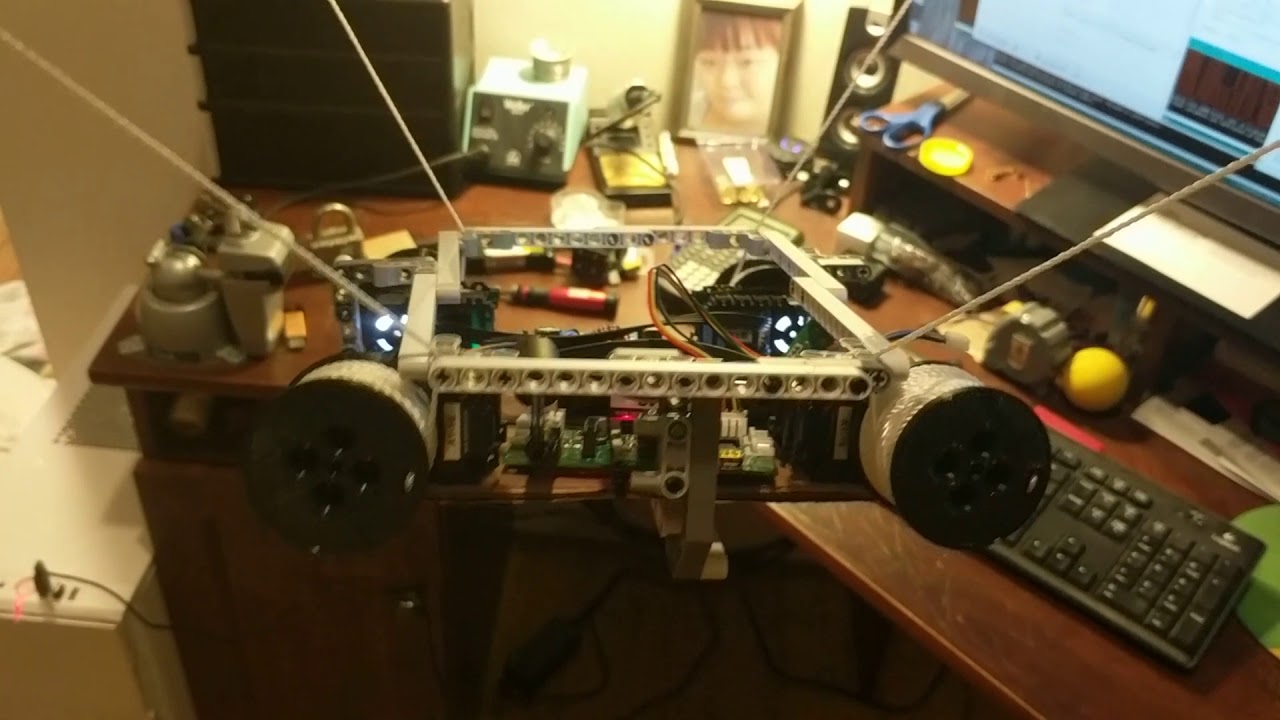 Prototype cable driven paralell robot based on XYZ robot arm kit - YouTube