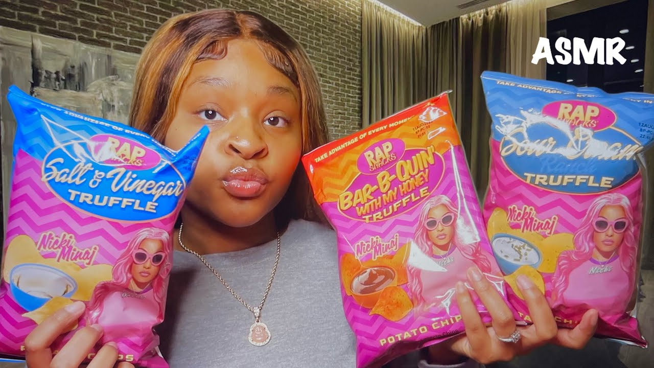 ASMR | Eating/Reviewing The Nicki Minaj Rap Snacks! 🤗 - YouTube