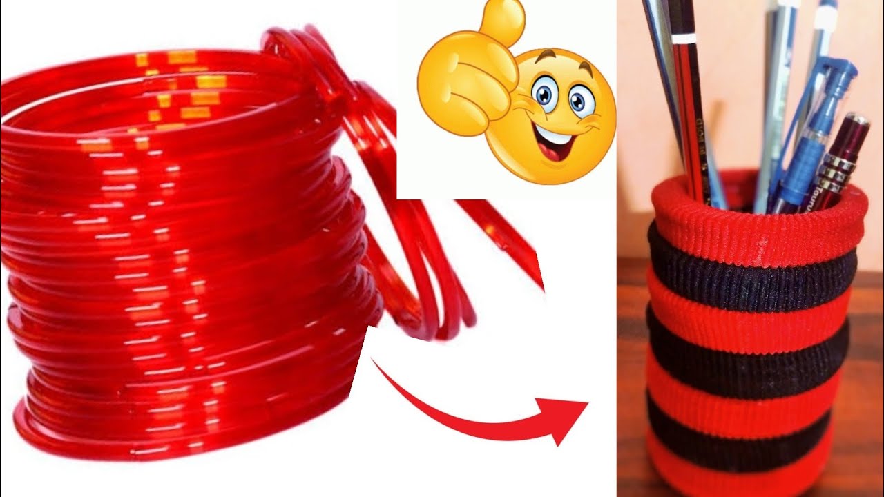 How to make a Bangle pen stand/DIY easy bangles craft/Best out of waste ...