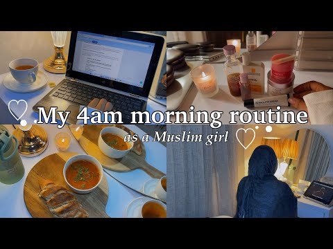My Realistic 4am morning routine as a Muslim girl ⛅️ | Tahajjud, Fajr, studying, skincare, cooking.