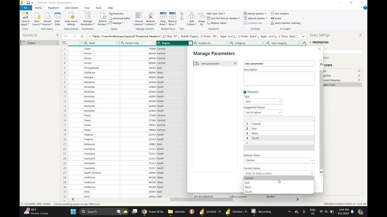 Filters, parameters, merging parameters with columns - YouTube