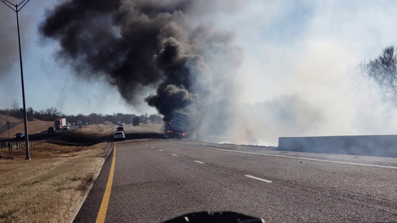 Tractor Trailer Fire in 4K Video Close-up Dangerous - YouTube