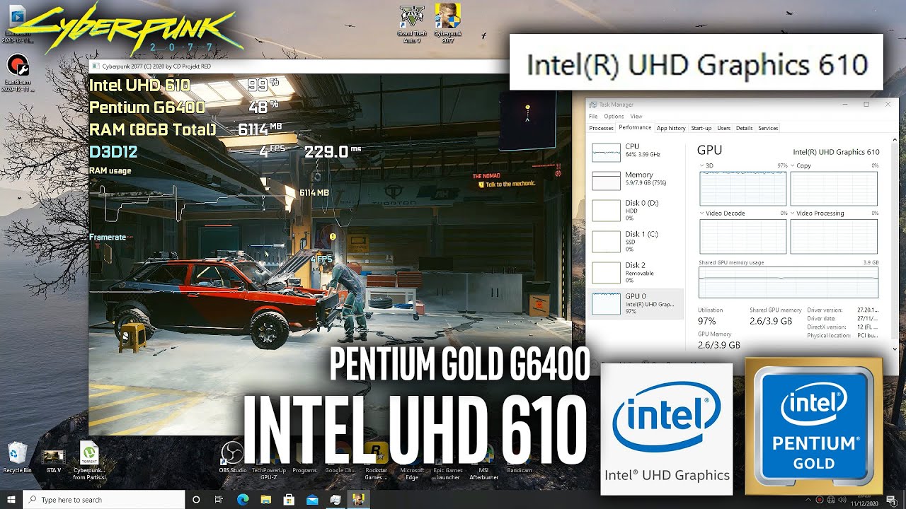 Cyberpunk 2077 - Intel UHD 610 - Pentium G6400 - 8GB RAM - YouTube