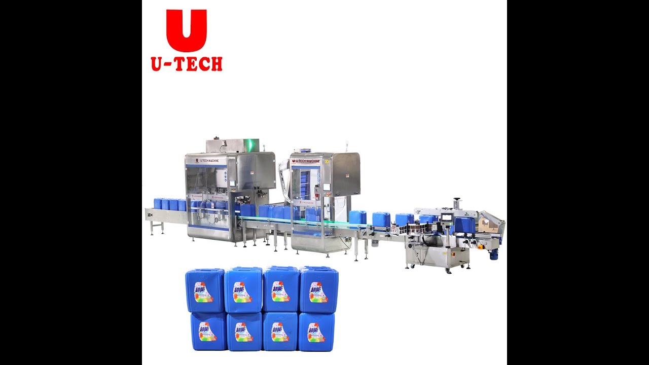 Automatic 20L drum Filling Capping Labeling machine - YouTube