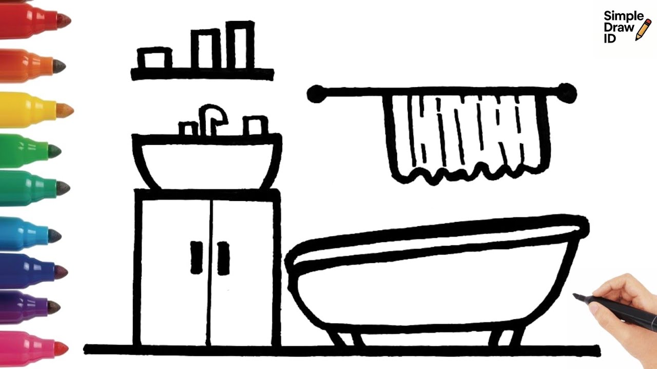 How To Draw A Bathroom Easy and Simple - Drawing and Coloring Bathroom ...
