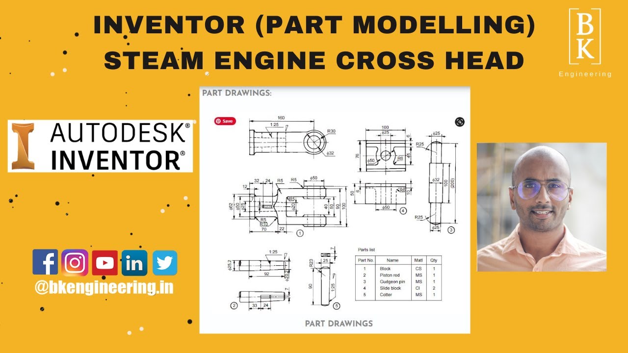 INVENTOR | Steam Engine Cross Head | Part Modelling | Mechanical | BK ...