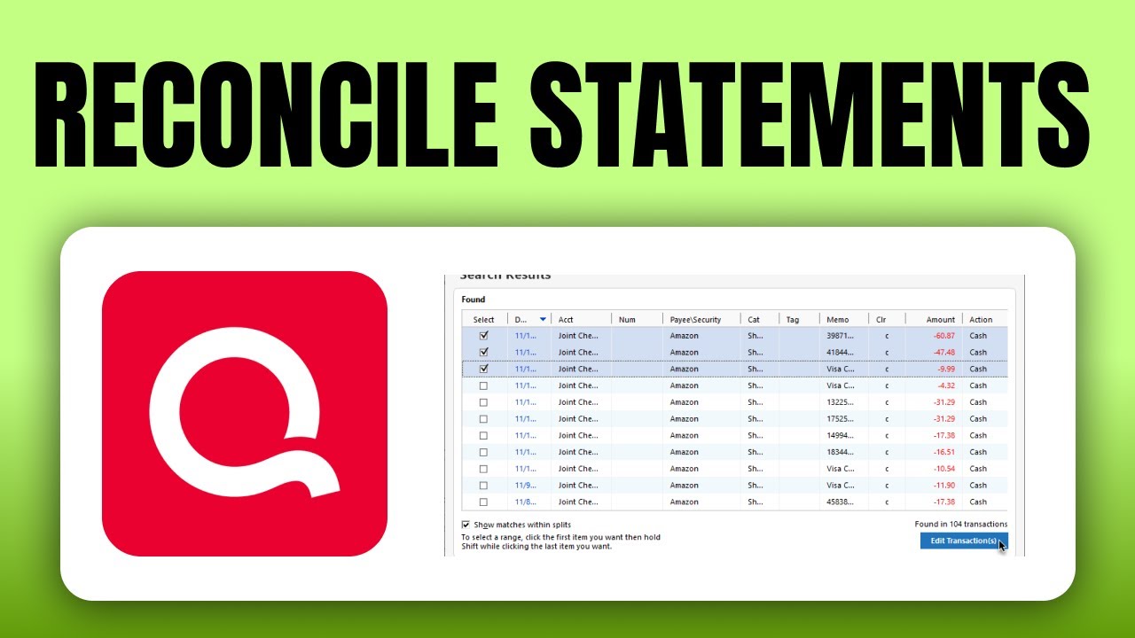 How To Reconcile A Bank Statement In Quicken - Step by Step - YouTube