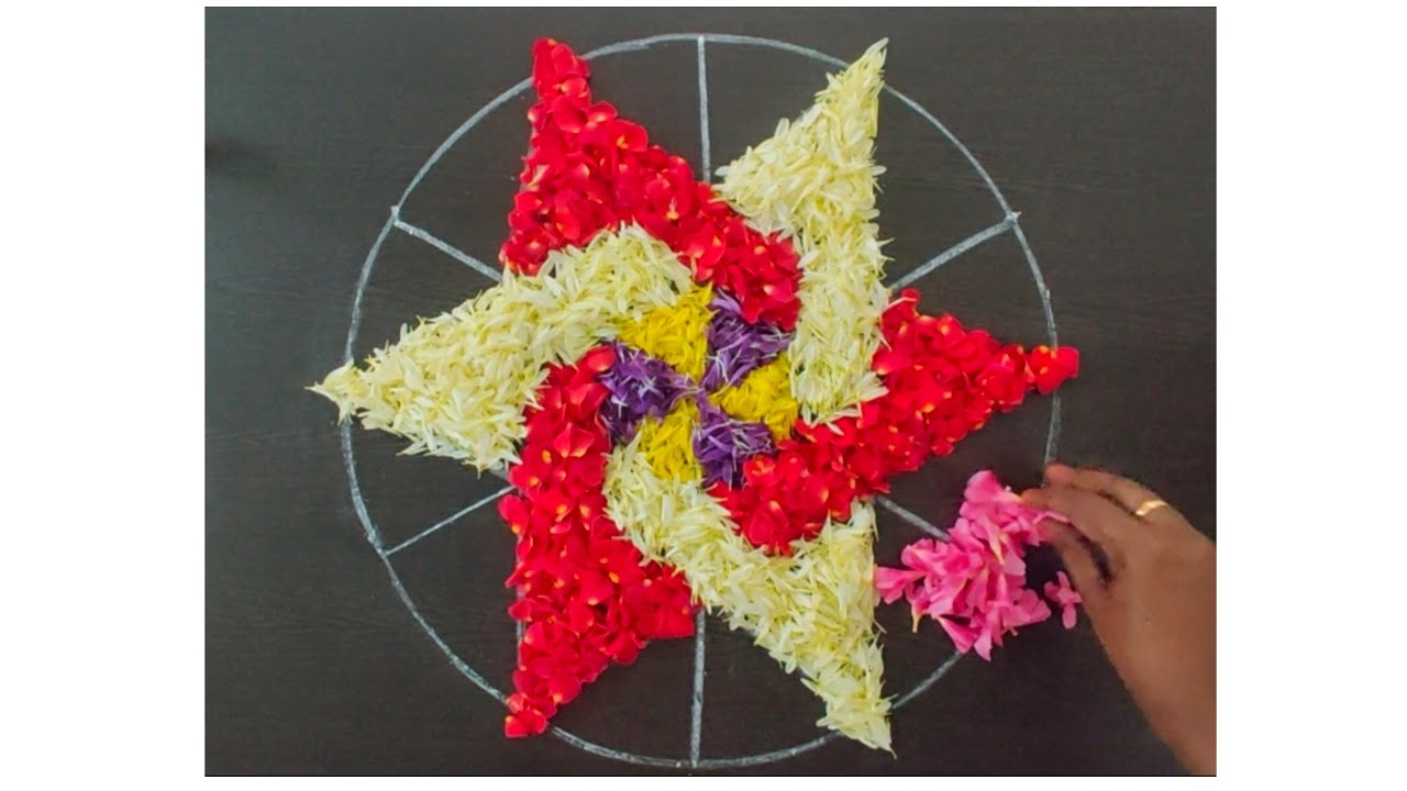 simple onam pookalam design outline | step by step simple pookalam ...