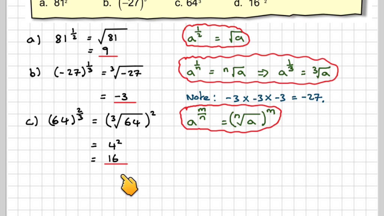 Evaluating expressions using the rules of indices - YouTube