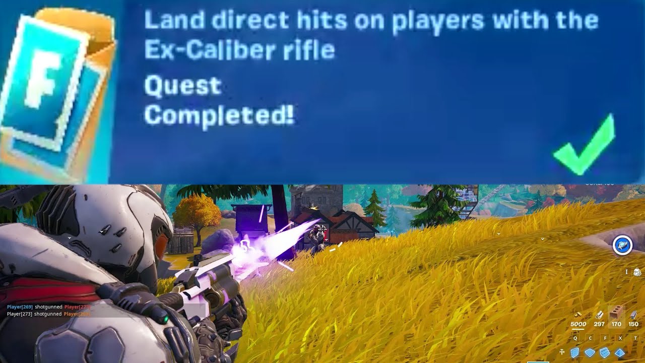 Land Direct hits on players with the Ex-Caliber rifle Fortnite - YouTube