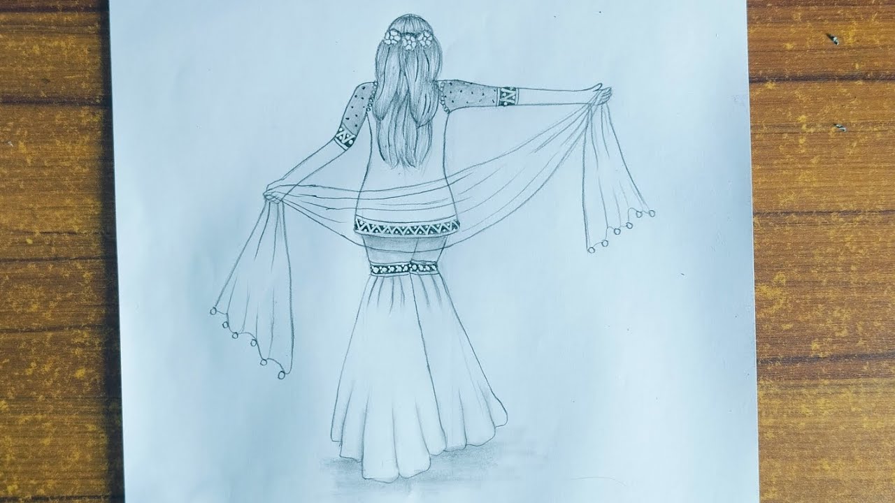 How to draw a Girl Backside sharara dress || Pencil sketch for ...
