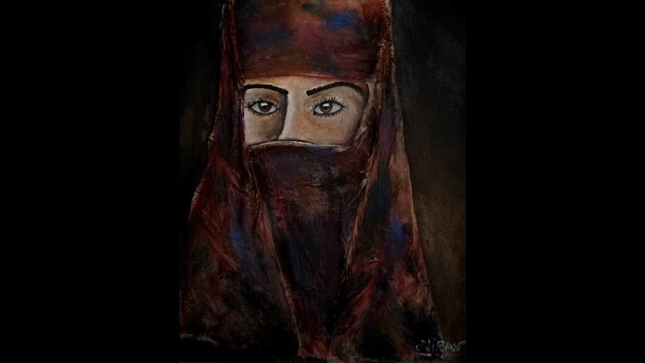 Canvas painting of Arabian lady with textured medium - YouTube