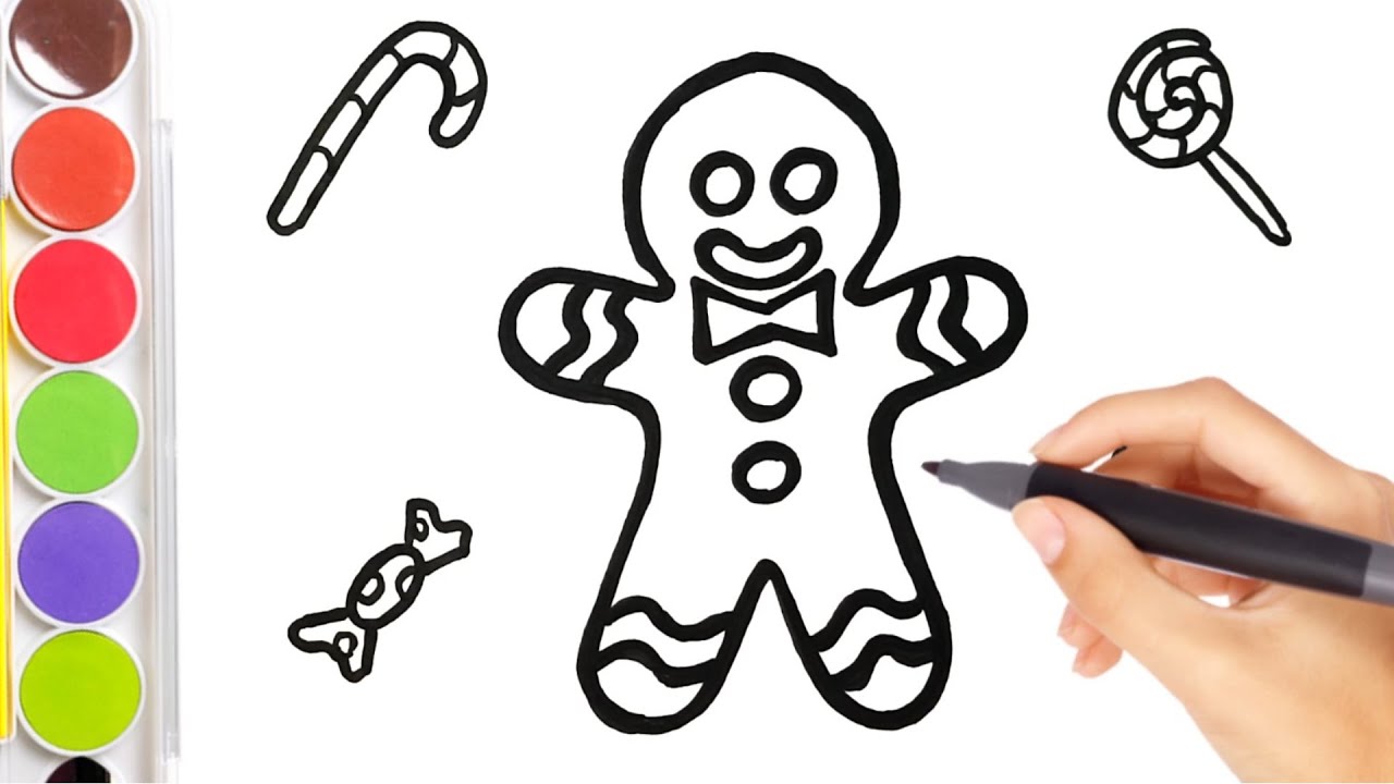 Gingerbread Man Christmas Drawing, Painting, Coloring for Kids and ...
