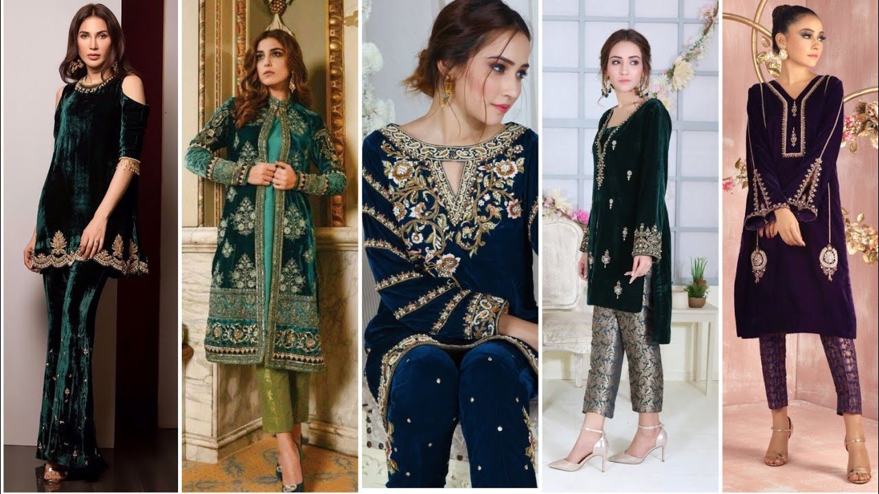 Fancy party wear velvet dress design|velvet embroidery dress|velvet ...