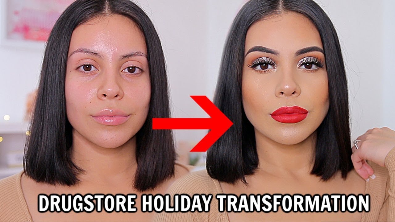 DRUGSTORE HOLIDAY MAKEUP TRANSFORMATION: EASY & LONG LASTING! *glowy ...