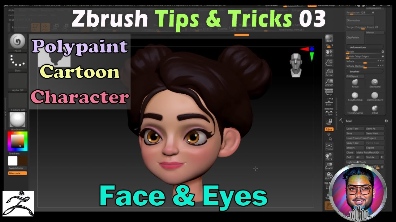 Cartoon Face Polypaint in Zbrush | Tips & Tricks 03 #zbrush # ...