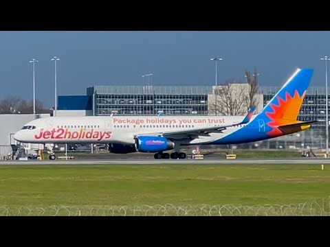Jet2 757-200, Jet2 Holidays Livery loud take off at Manchester. - YouTube