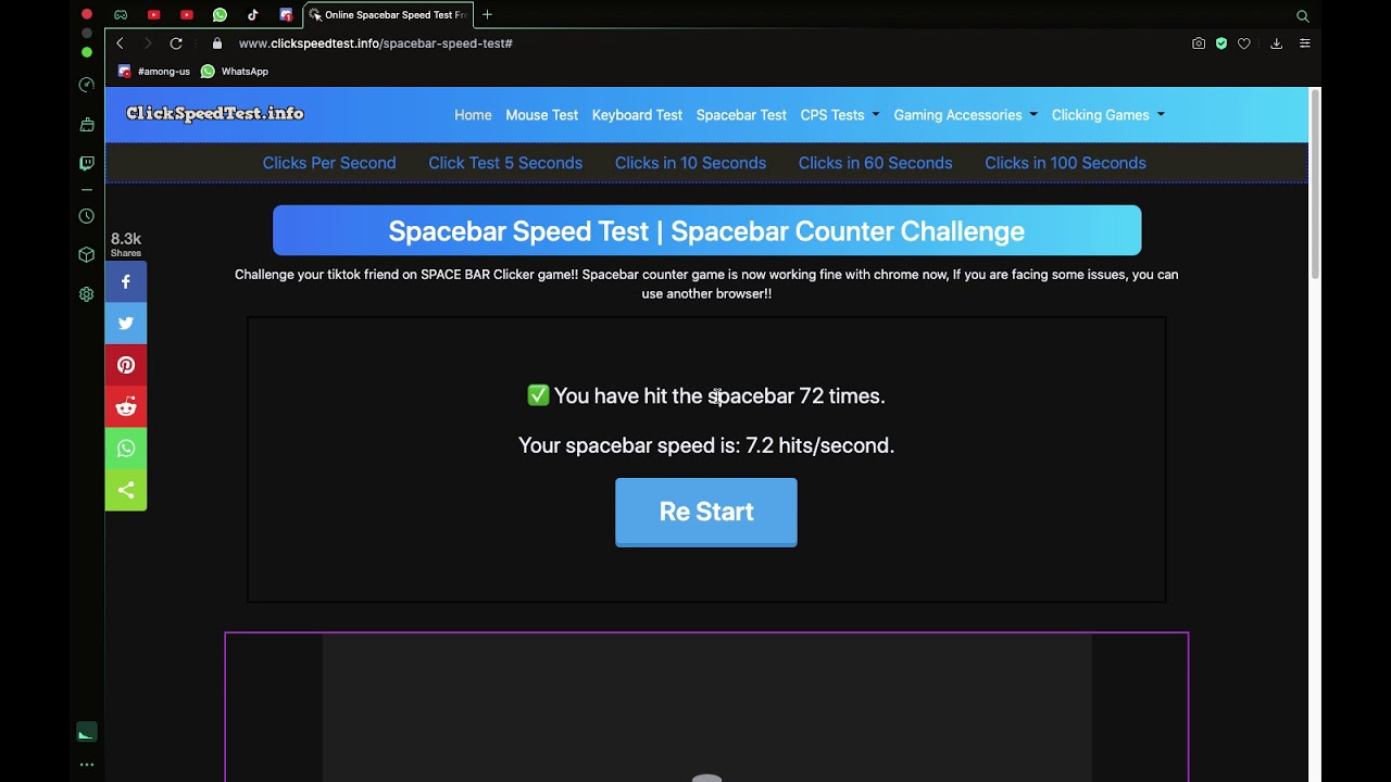Testing My Click Speed On The Spacebar - YouTube