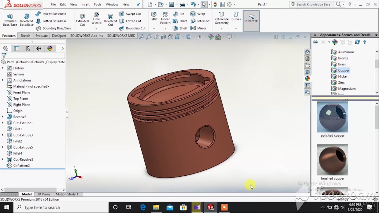 Design of engine piston in solidworks - YouTube