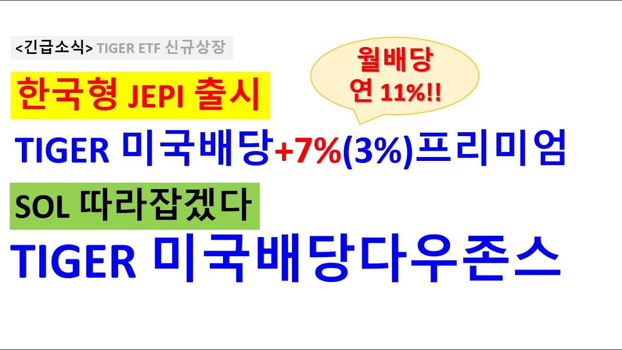 월배당 SCHD TIGER 미국배당다우존스 / 한국형 JEPI TIGER 미국배당+7%프리미엄 / TIGER 미국배당+3%프리미엄 상장예정 (+떨고 있는 SOL 미국배당 ...