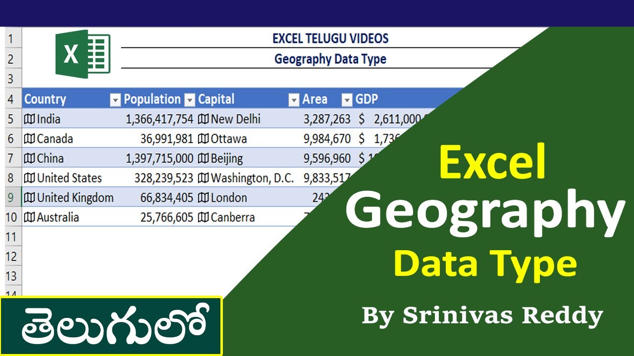 How To Use Geography Data Type In Excel Telugu MS Excel Tutorial How To Use Geography Data Type In Excel Telugu MS Excel Tutorial