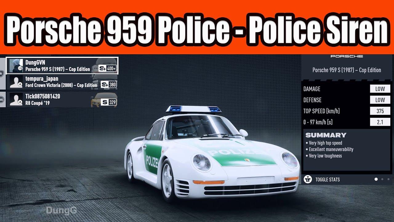 Nfs Unbound Porsche 959 S Cop Edition Build S+ with Police Siren - YouTube
