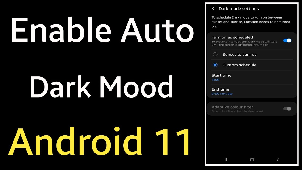 How to Enable Auto Dark Mode on Samsung Android 11 | Schedule Dark Mode ...