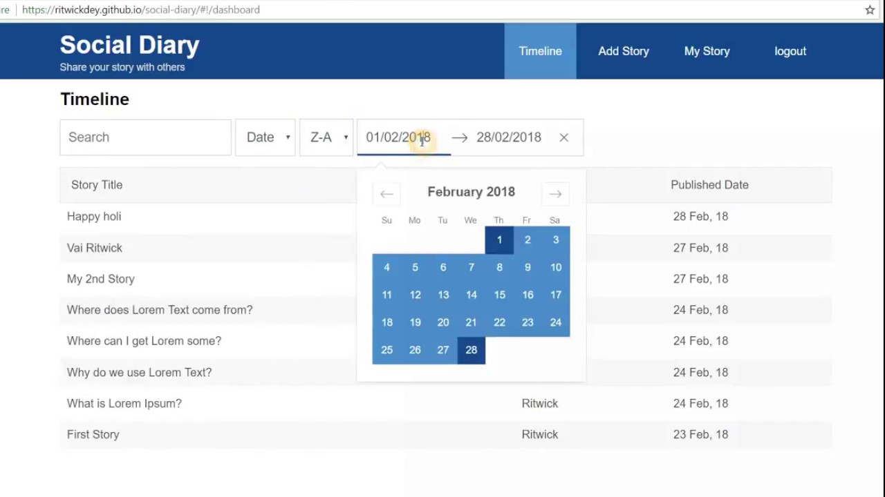 Social Diary My First App With React Redux Not Tutorial Source