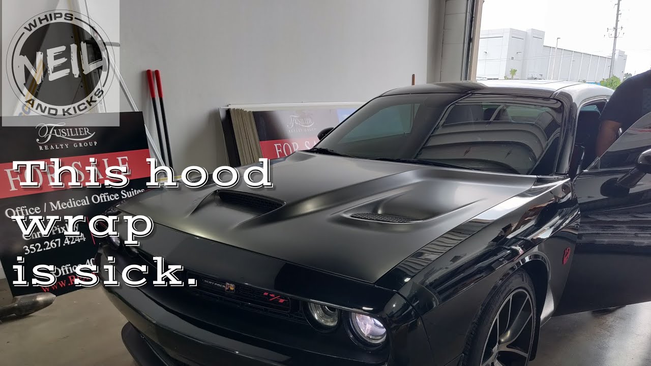 Dodge challenger Scatpack hood wrap in satin black .#SCATPACK # ...