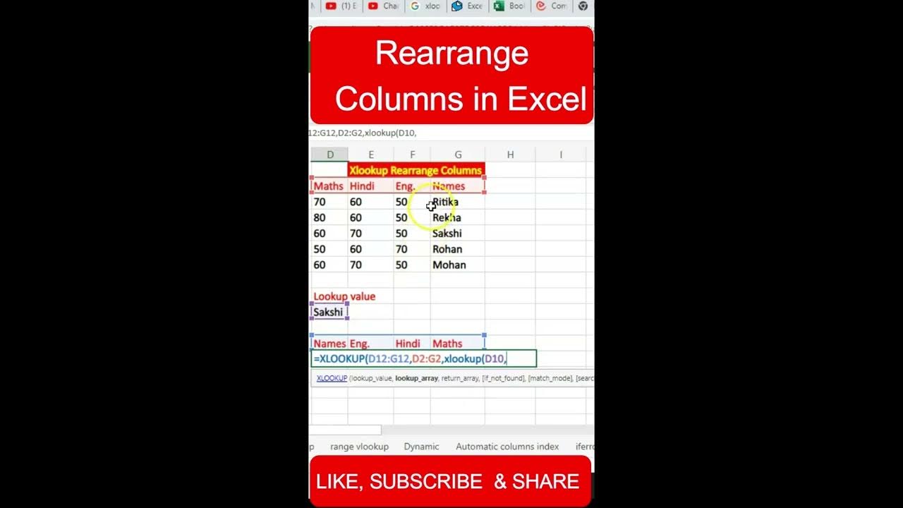Xlookup To Rearrange Columns In Excel Shorts Exceltipshindi Youtube