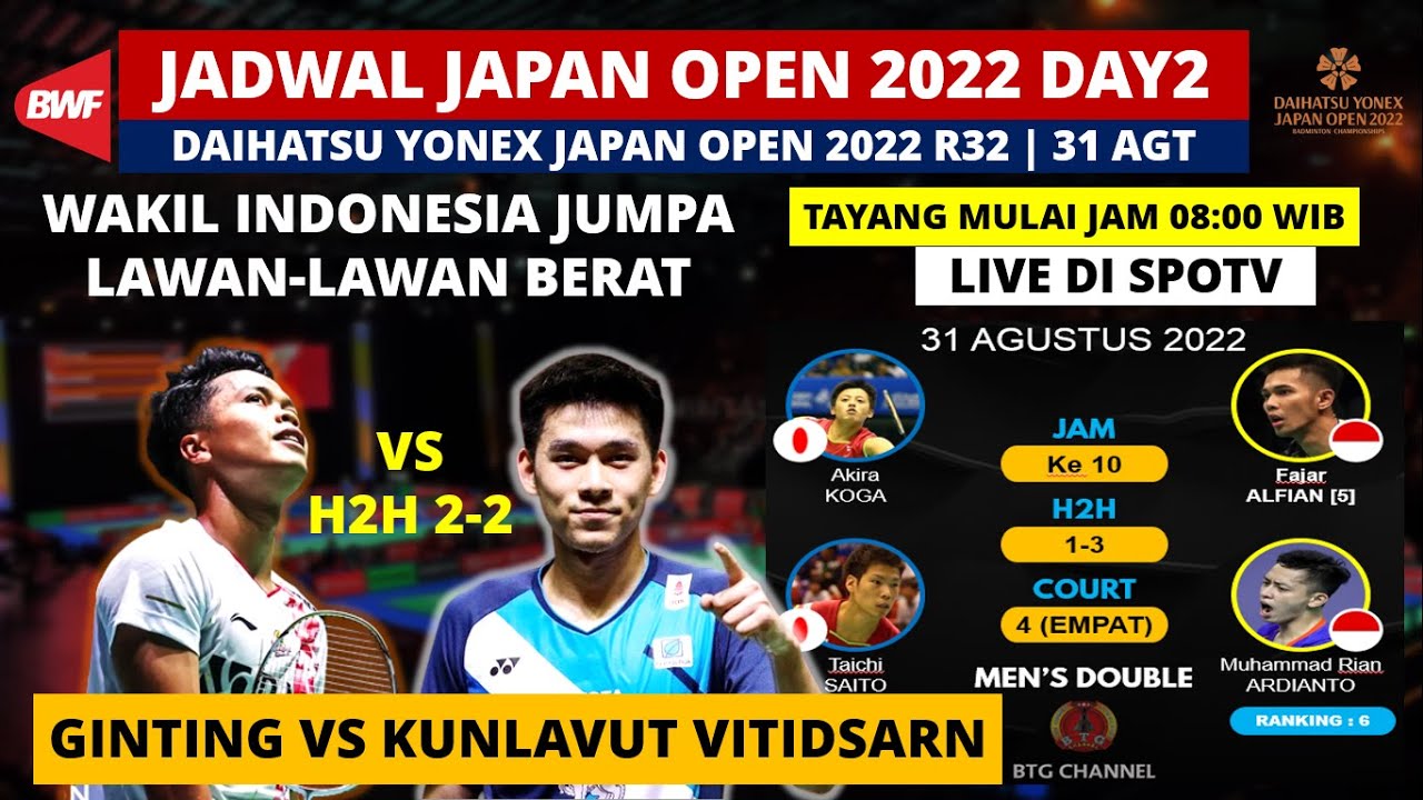Jadwal Japan Open 2022 Day2 Hari Ini Ginting Vs Kunlavut Daihatus
