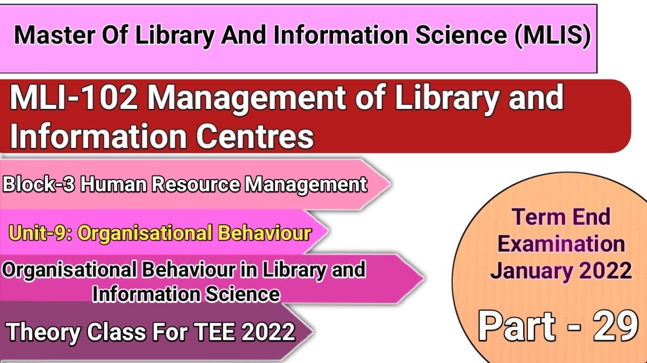 MLI 102 Unit-9 Organisational Behaviour | Block- 3 | Organisational ...