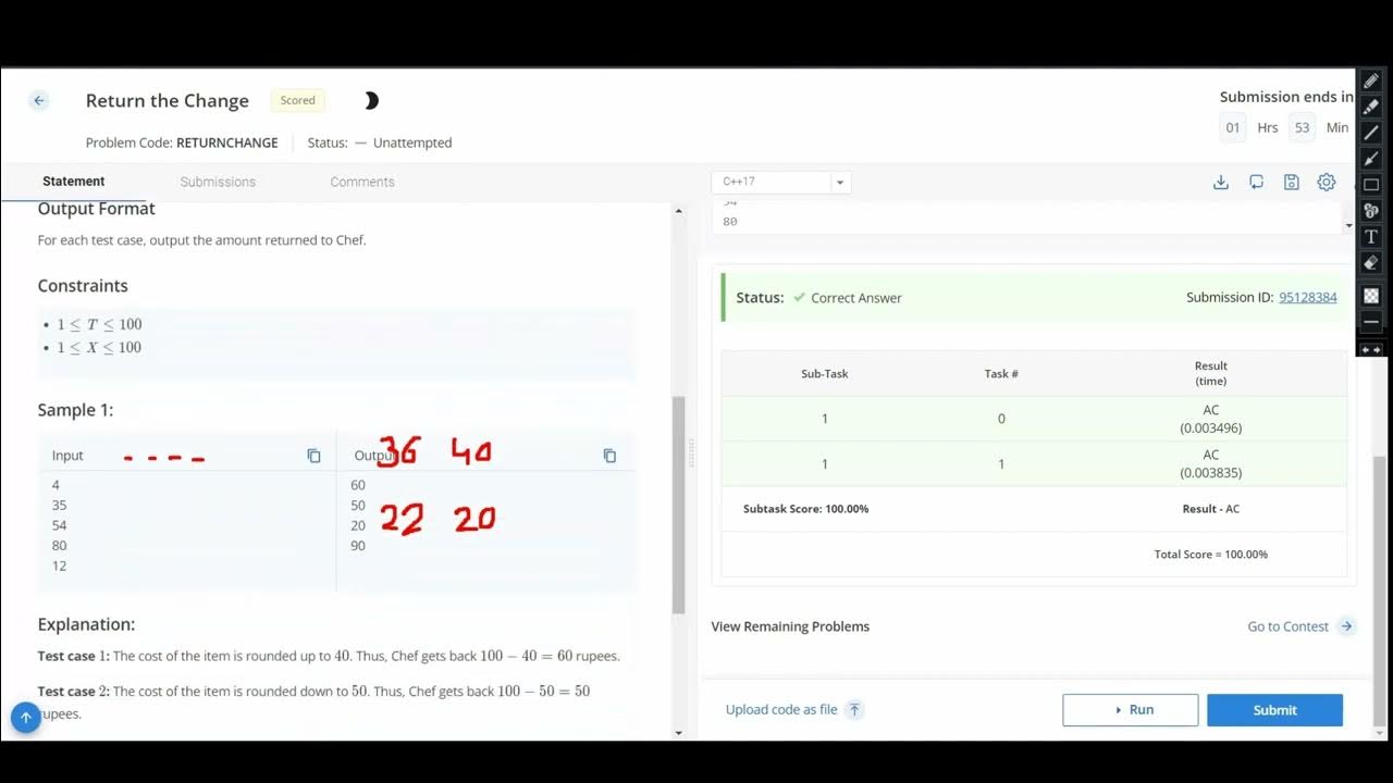 Return the change | RETURN | Codechef | STARTERS 87 | Full solution - YouTube