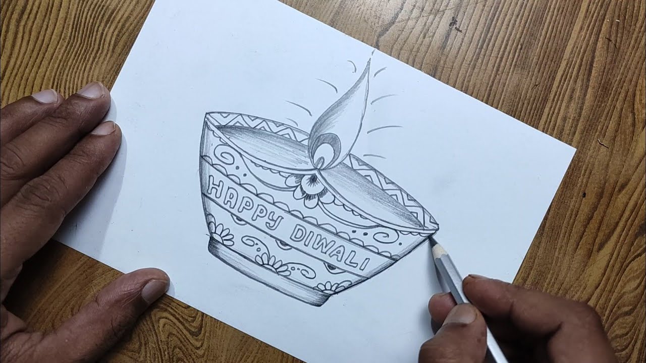 Diya drawing very easy method/ How to draw Diwali special drawing/ Easy ...