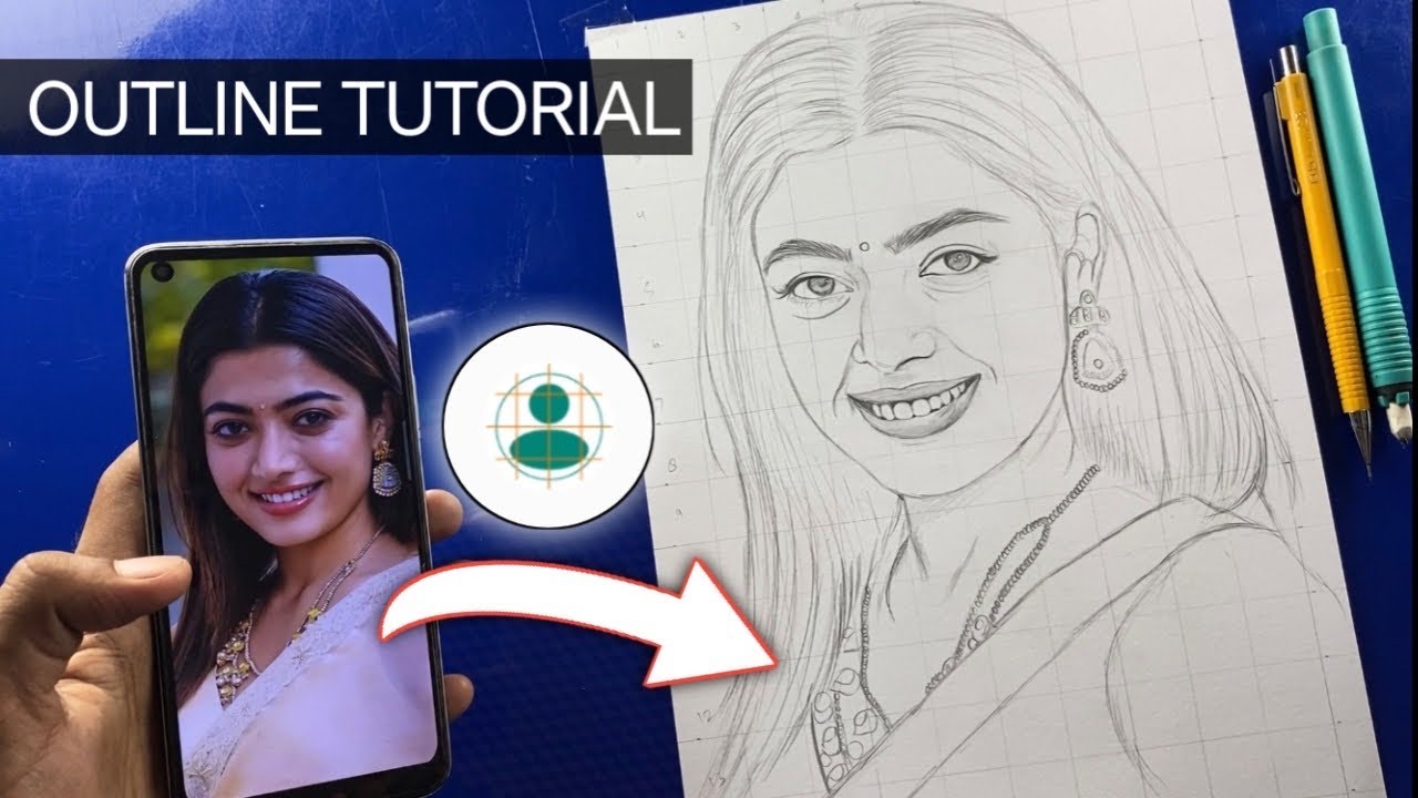 OUTLINE TUTORIAL - Rashmika Mandanna Drawing - YouTube