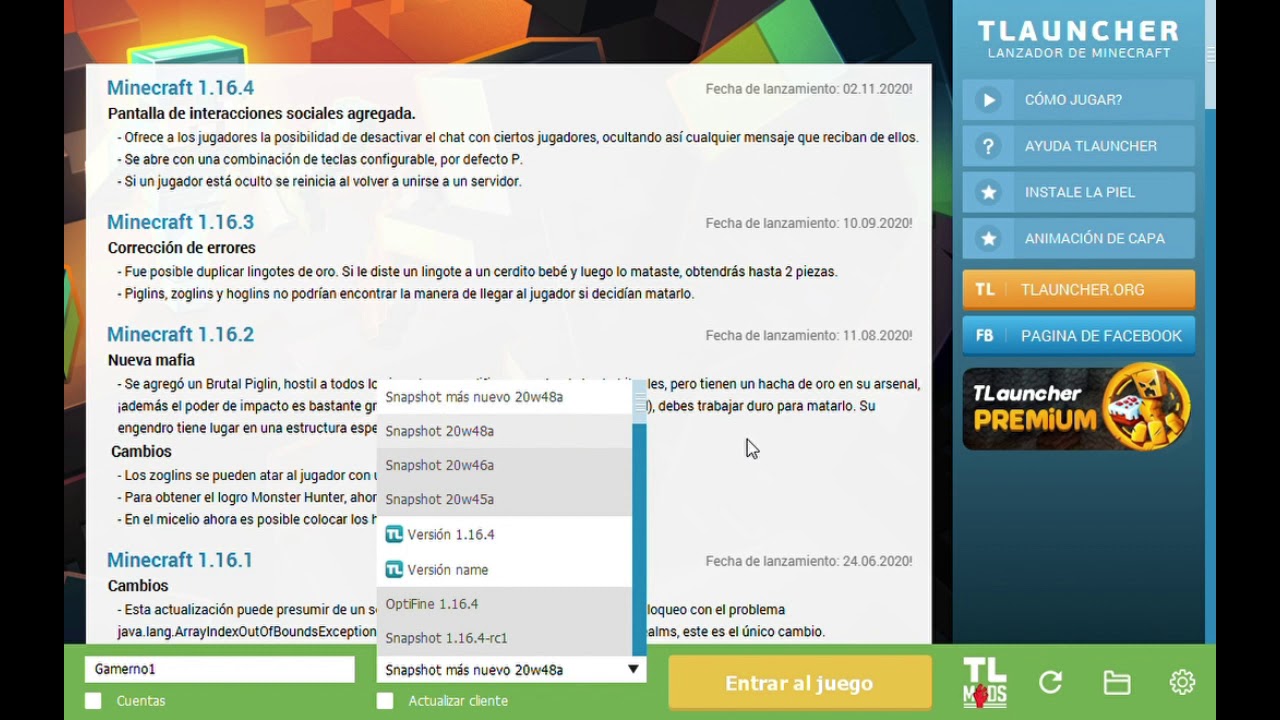 Como Actualizar Minecraft En TLauncher Cualquier versión - YouTube