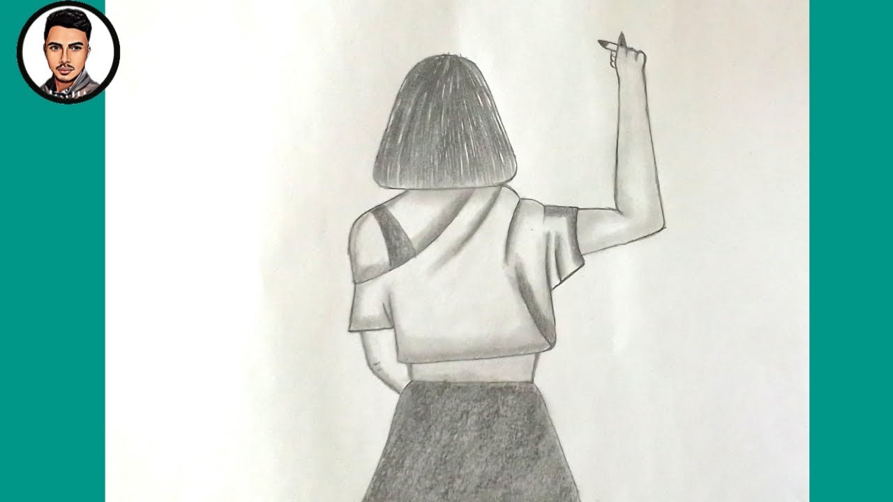 Girl From Back Side Drawing 2023 || Back side girl drawing kaise banaye ...