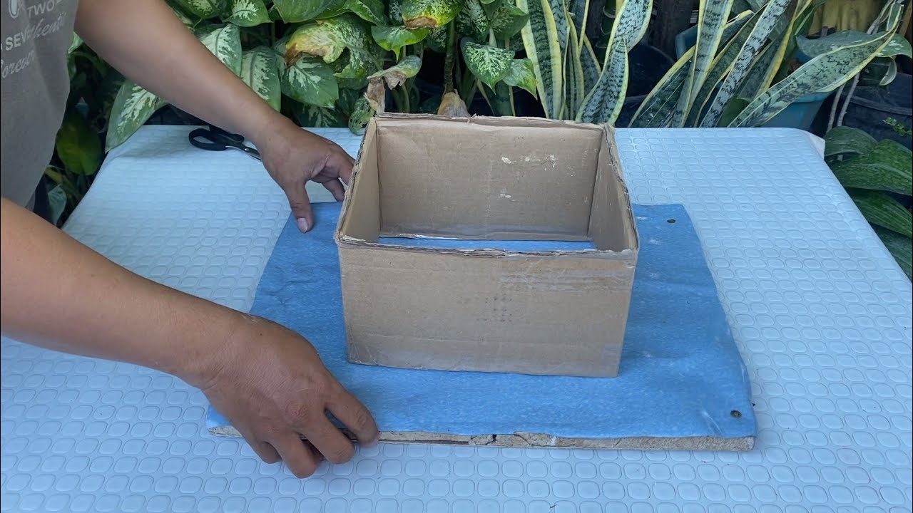 Creative cement with corton box - Great idea for all to make vase pots ...