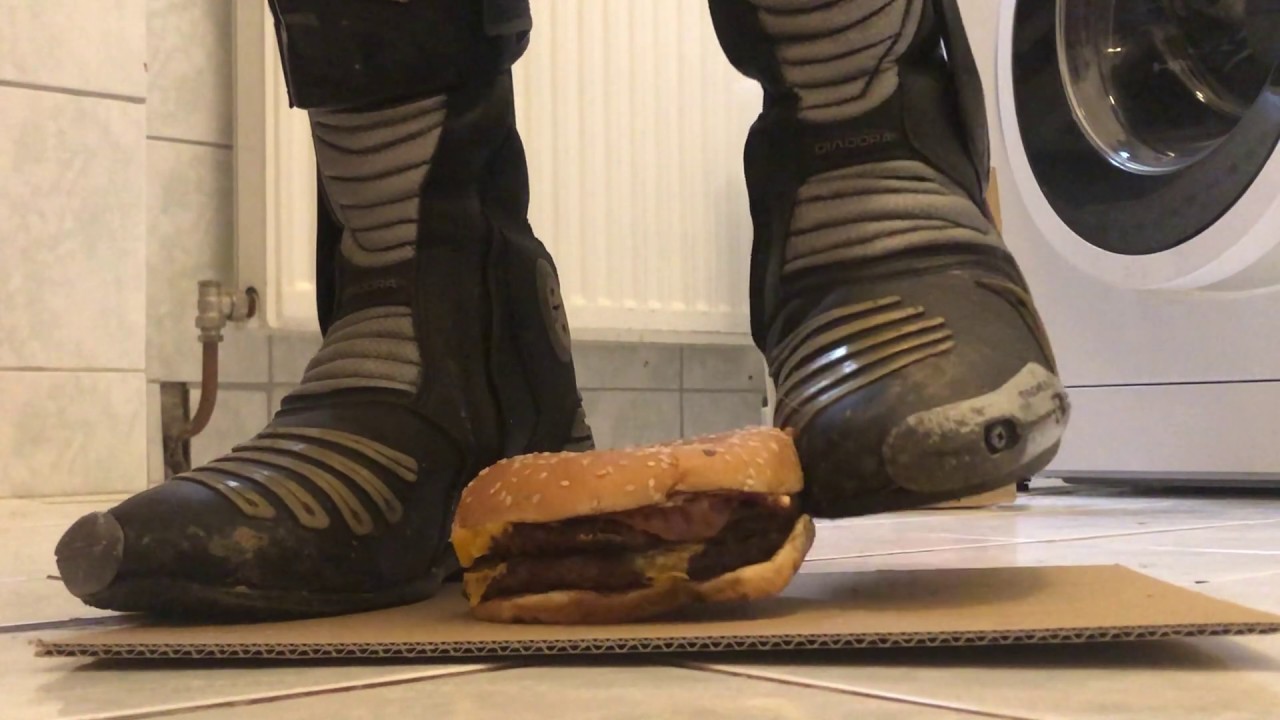 stomping a burger with diadora biker boots - YouTube