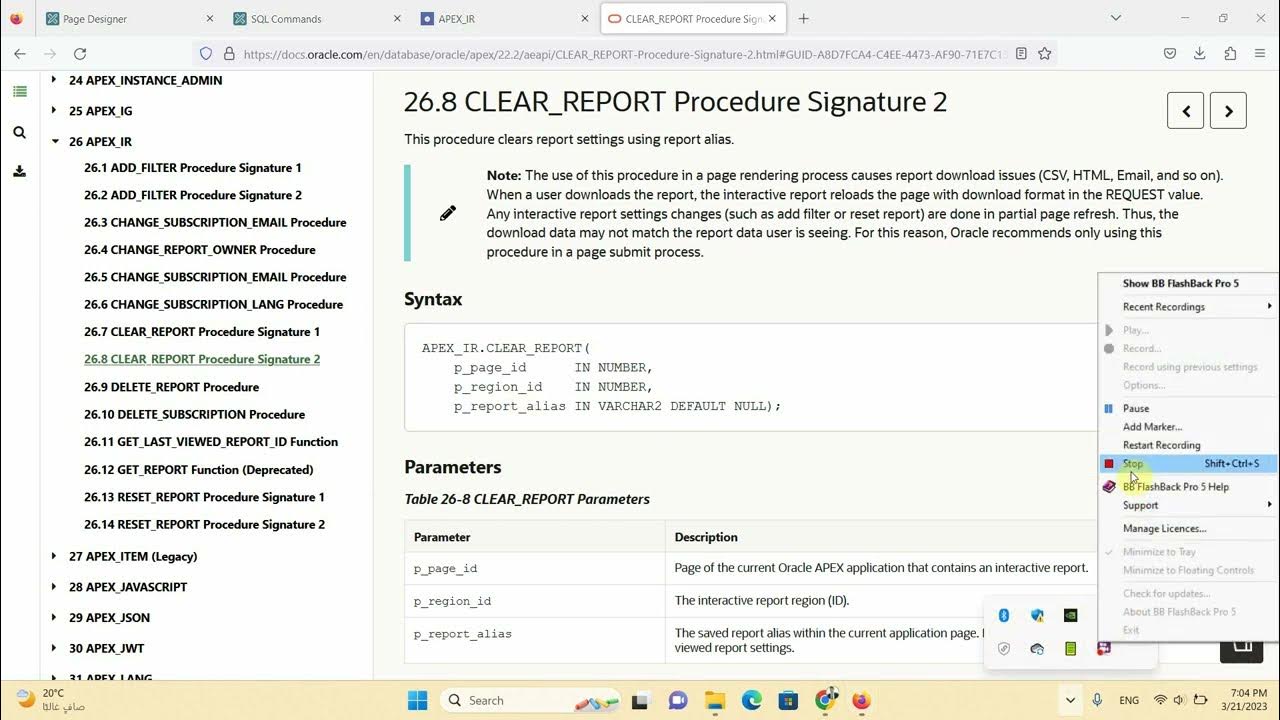 Oracle APEX API (APEX_IR ) : CLEAR_REPORT Procedure Signature 1 & CLEAR_REPORT Procedure ...