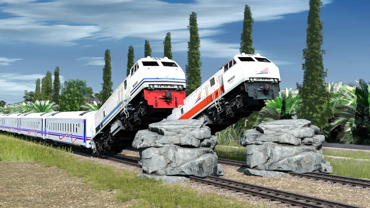 Kereta Api Lewat Batu Di Tengah Rel | Train Runs Through The Rock In ...