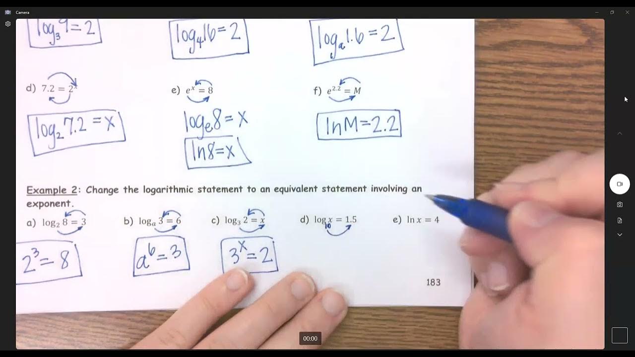 Converting logarithmic equations into equivalent exponential equations ...