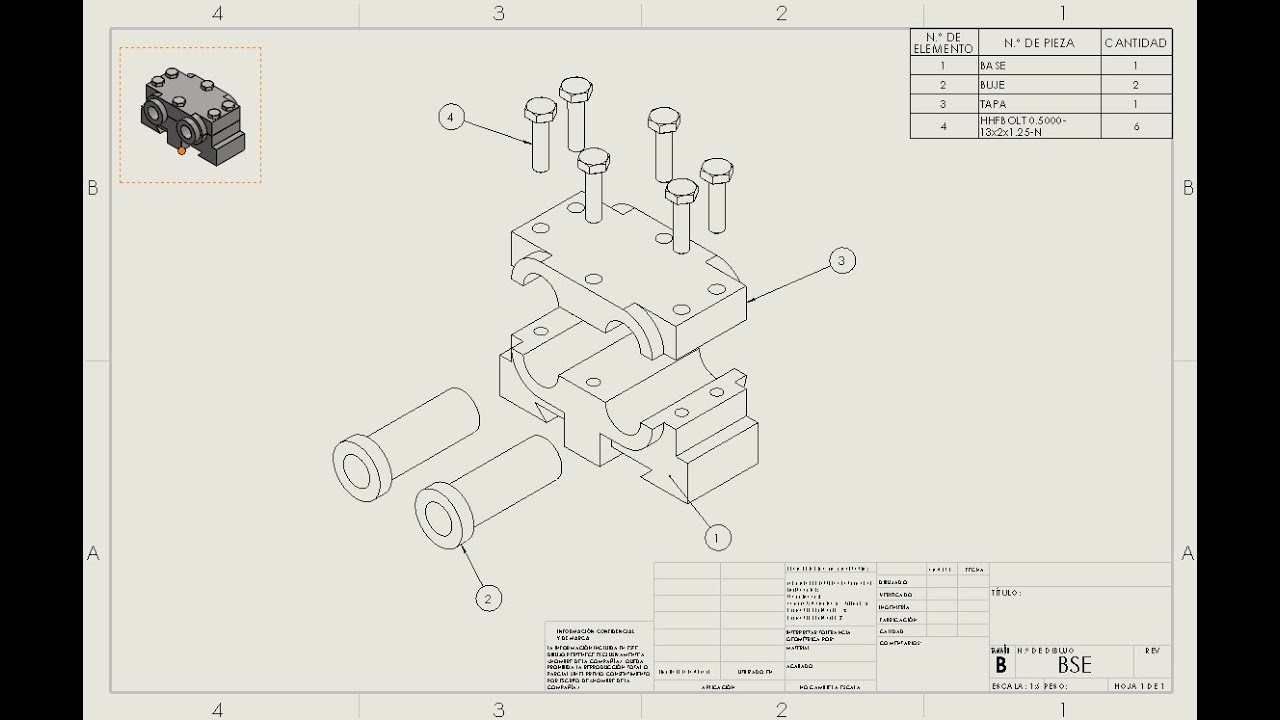 Cojinete doble PIEZAS ENSAMBLE PLANOS en Solidworks 2018 - YouTube