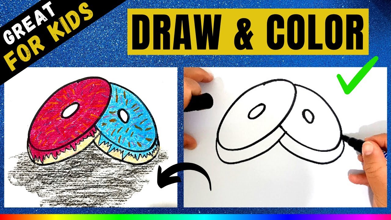 Donuts Coloring Pages - Draw and Color Donuts (How to draw a Donuts ...