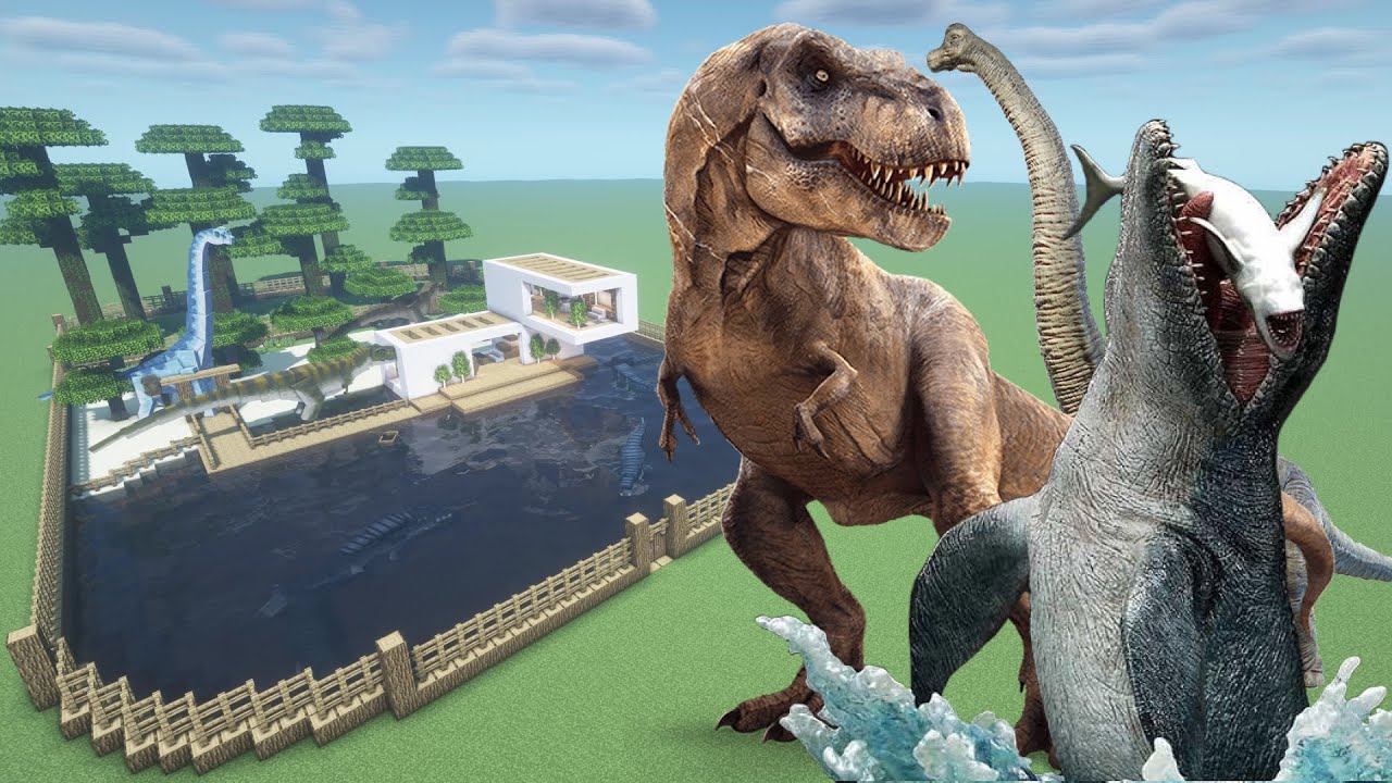 How To Make a T-rex, Mosasaurus, and Brachiosaurus Farm in Minecraft PE ...