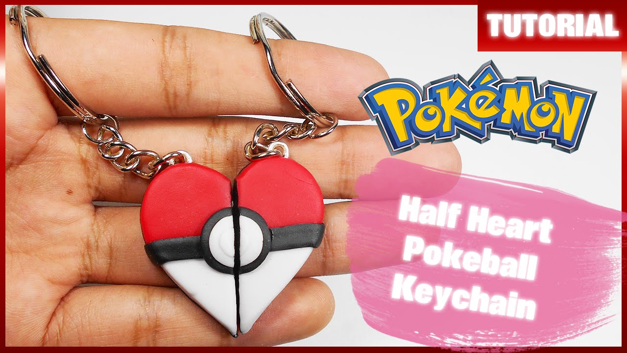Half Heart Pokeball Keychain Tutorial Polymer Clay Porcelana Fría - YouTube