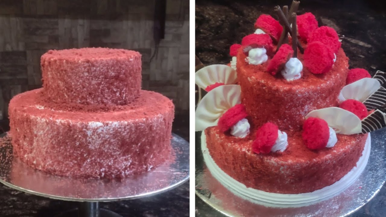 Red velvet cake design double floor How to make red velvet cake theme 2 ...