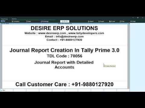 Journal Report Creation Using Custom Report TDL in Tally Prime 3.0 - YouTube