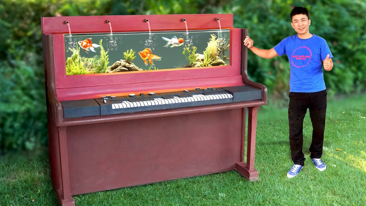 Challenge me! 96 hours to complete piano aquarium | Cement craft ideas ...