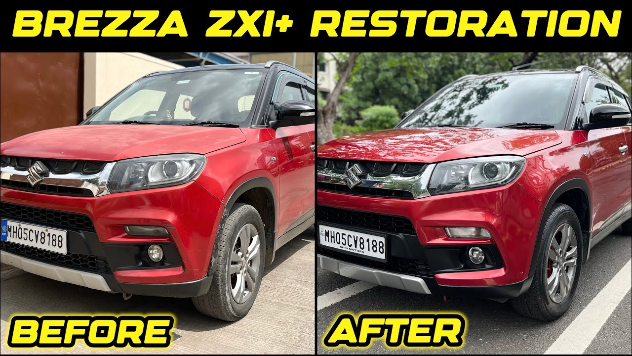 Sizzling Red Maruti Brezza Restoration & Interior Modification by Suri ...